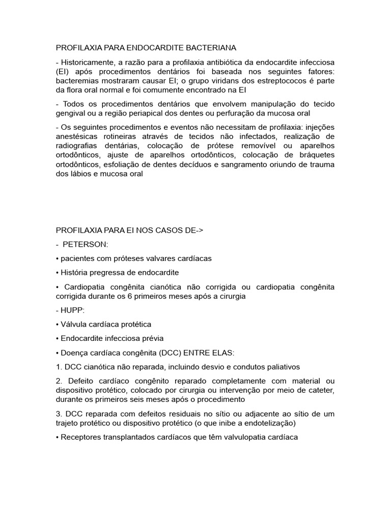 Profilaxia para Endocardite Bacteriana | PDF