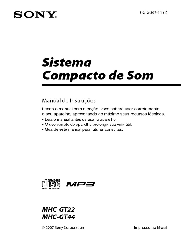 SONY MHC-GT44 Manual de Instruções | PDF