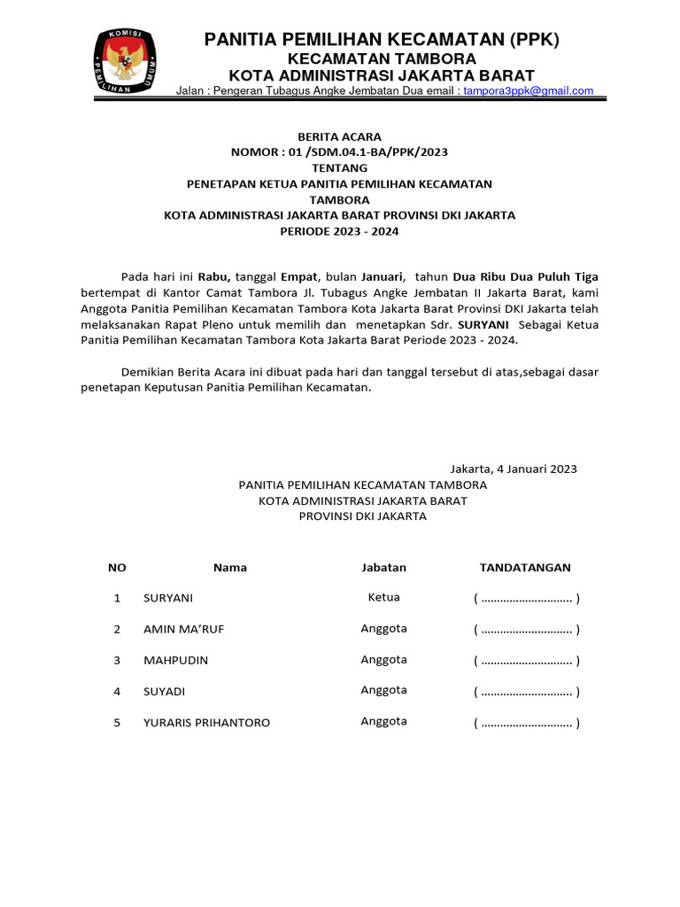 BA Ketua PPK Tambora 2024 | PDF