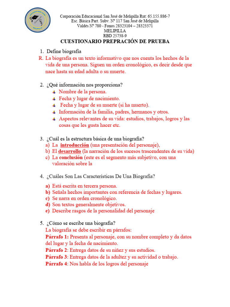 Cuestionario Prepración de Prueba | PDF