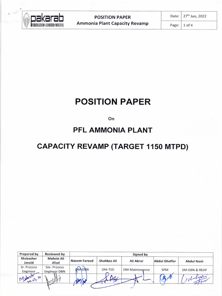 Position Paper - Ammonia Capacity Revamp | PDF