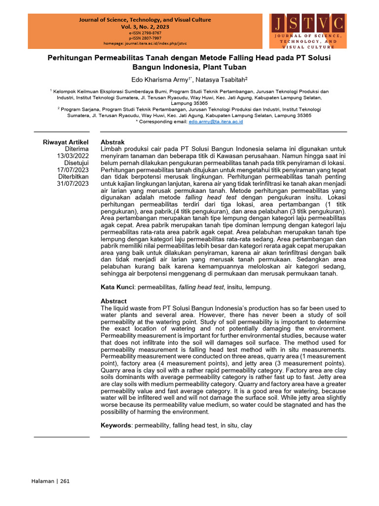 Perhitungan Permeabilitas Tanah Dengan Metode Falling Head Pada PT ...