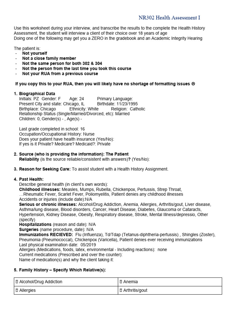 302 RUA - Interview Worksheet | PDF | Respiratory Diseases | Allergy