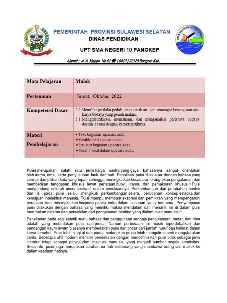 Modul Mulok 10 | PDF | Seni & Disiplin Bahasa
