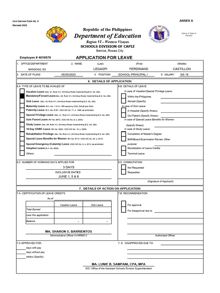 CSC Form 6 | PDF | Sick Leave | Parental Leave