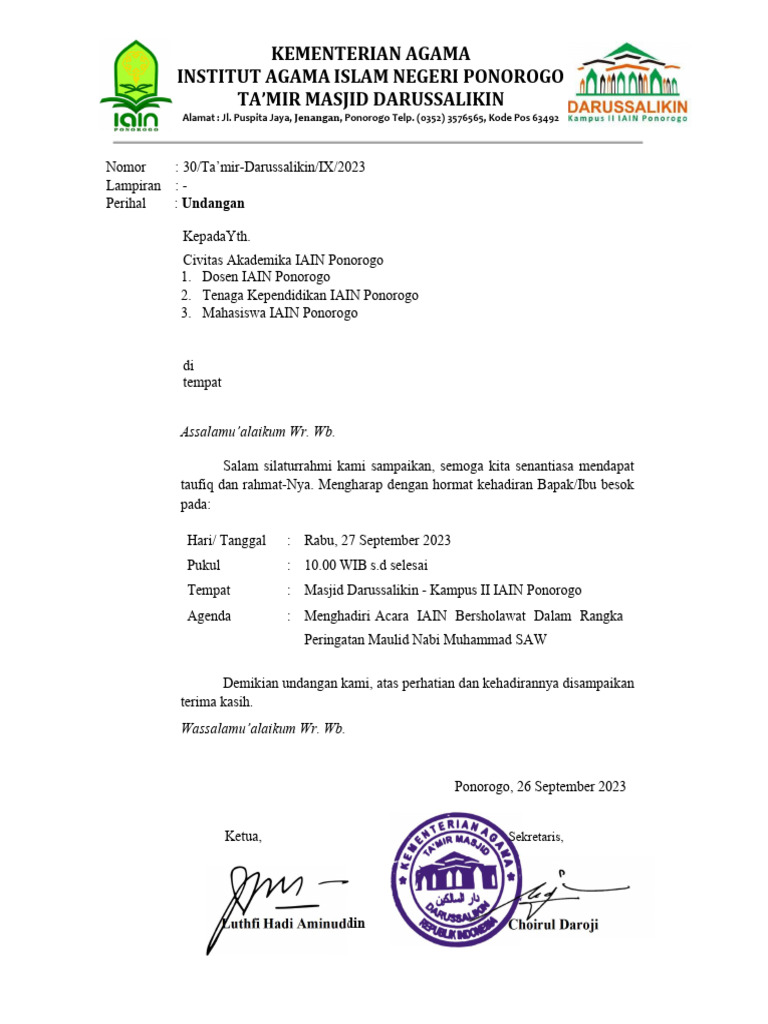 Undangan IAIN Bersholawat | PDF