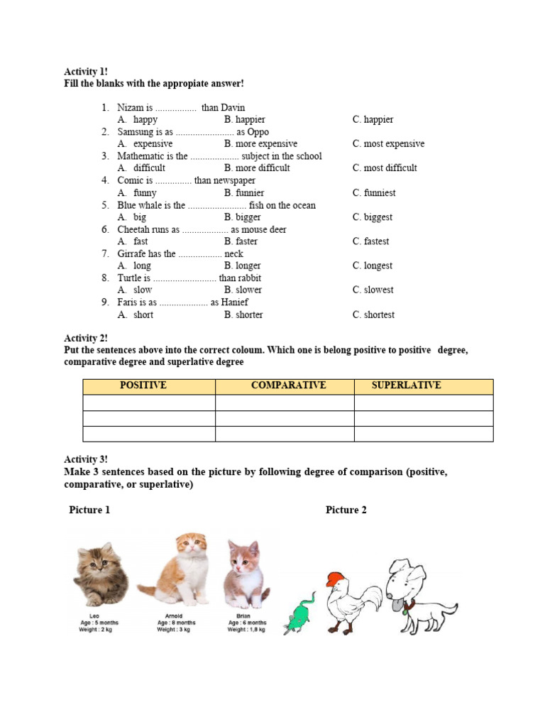 Degree of Comparison Exercises | PDF | Sports & Recreation | Foreign ...
