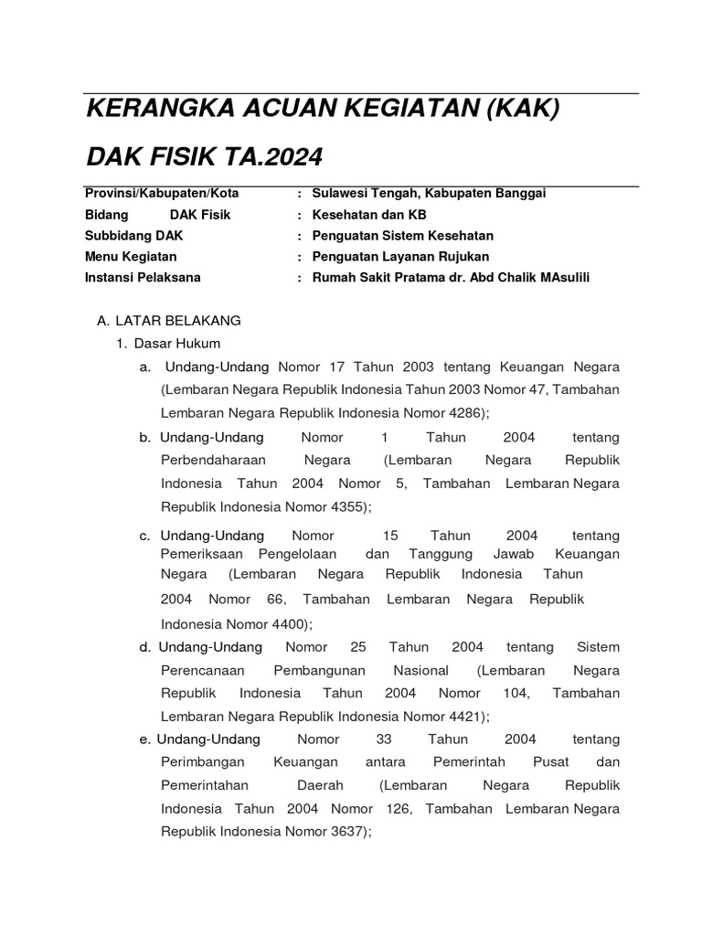 Kerangka Acuan Kegiatan 2024 | PDF