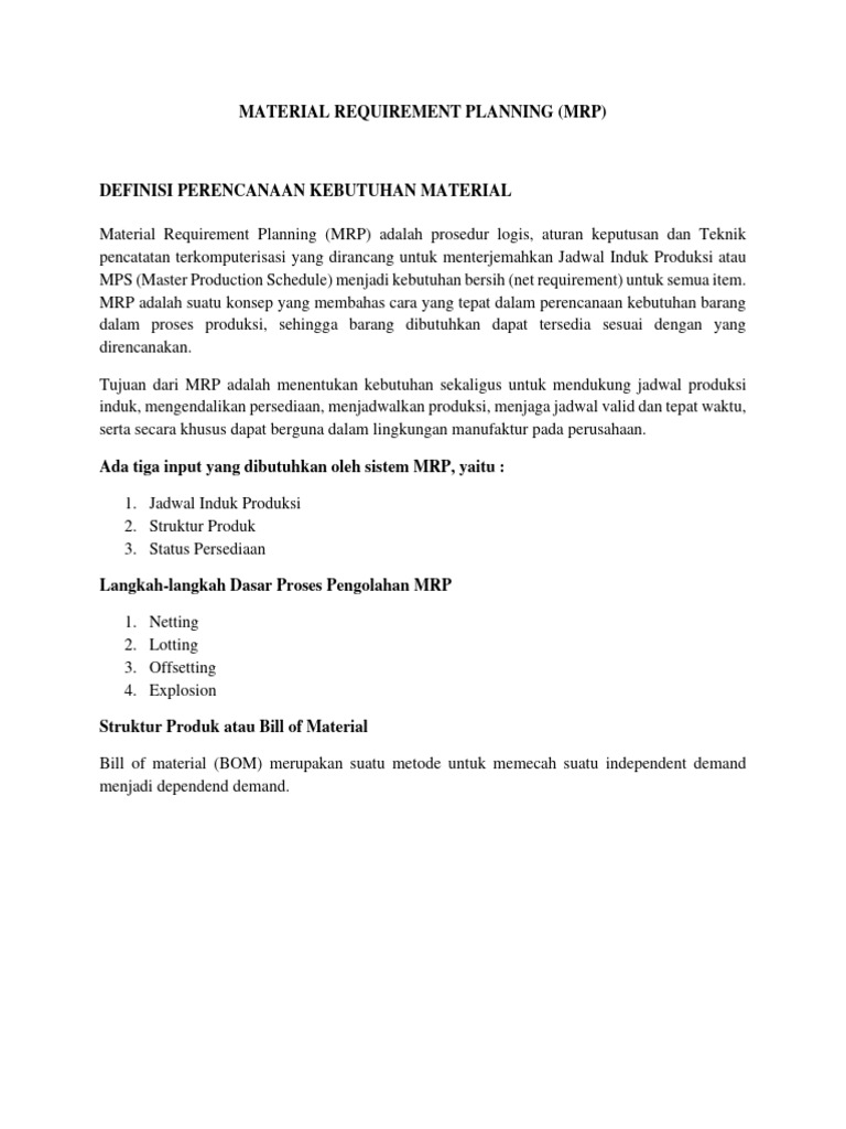 10 Metode Perencanaan Kebutuhan Material | PDF