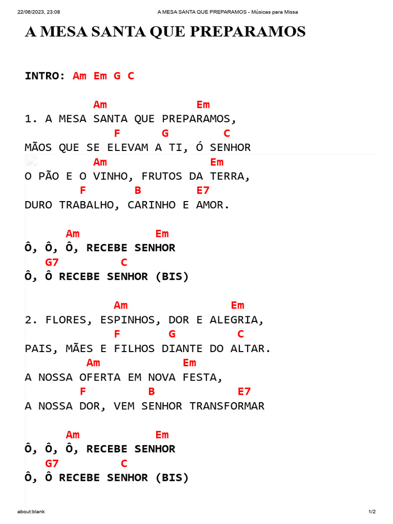 A MESA SANTA QUE PREPARAMOS - Músicas para Missa | PDF