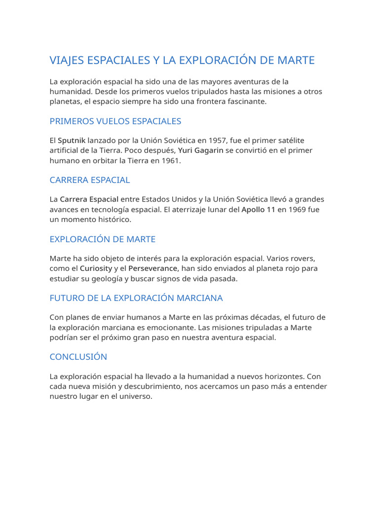 Viajes Espaciales Y La Exploración de Marte | PDF | Ciencias sociales