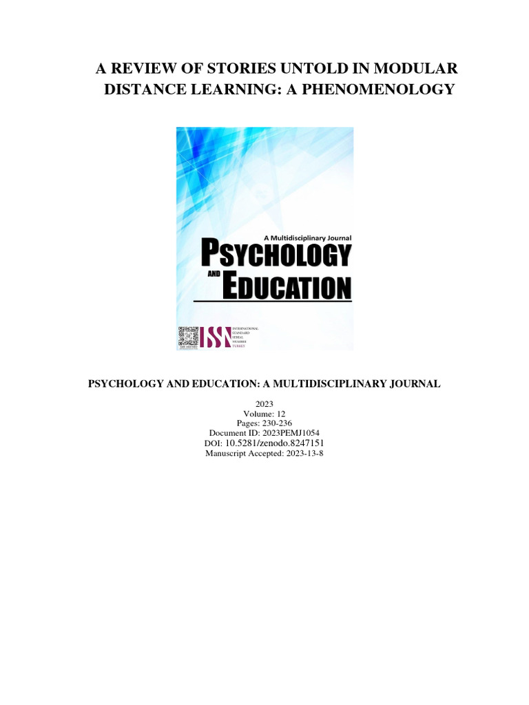A Review of Stories Untold in Modular Distance Learning: A Phenomenology | Download Free PDF ...