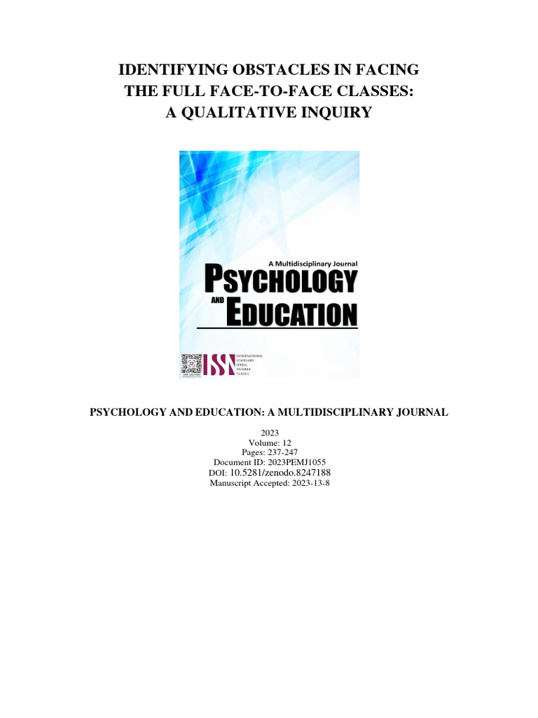Identifying Obstacles in Facing The Full Face-To-Face Classes: A ...
