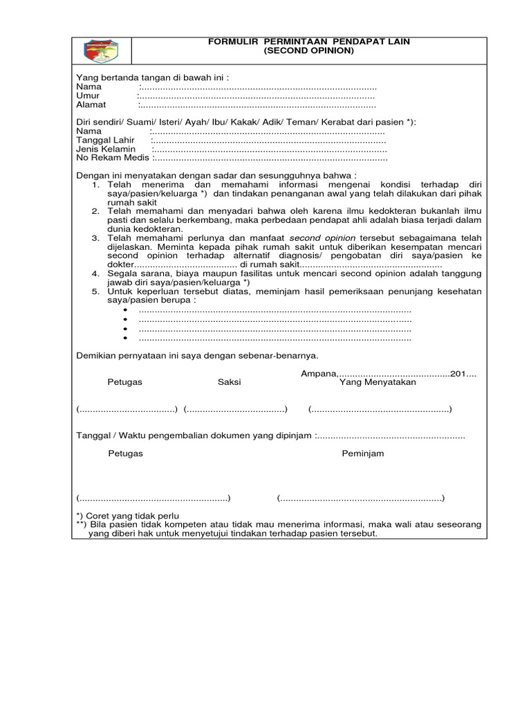 formulir permintaan second opinion | PDF