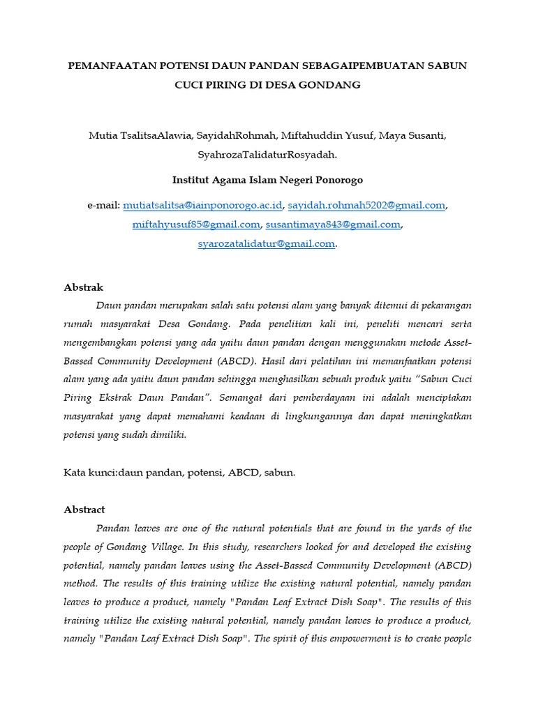 Sabun Cuci Piring Ekstrak Daun Pandan | PDF