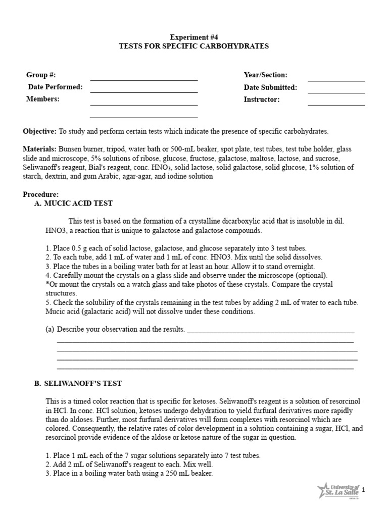 Lab Activity 4 Specific Tests For Carbohydrates | PDF