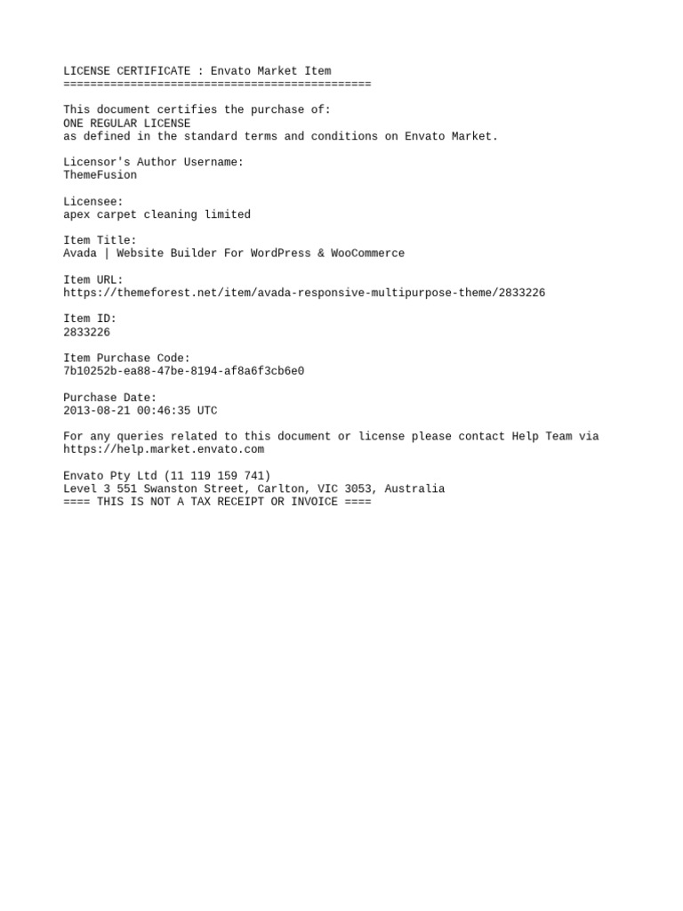 Avada Theme License Certificate | PDF