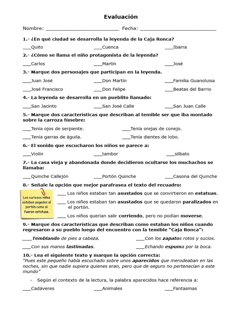 Evaluación - LEYENDA - LA CAJA RONCA | PDF