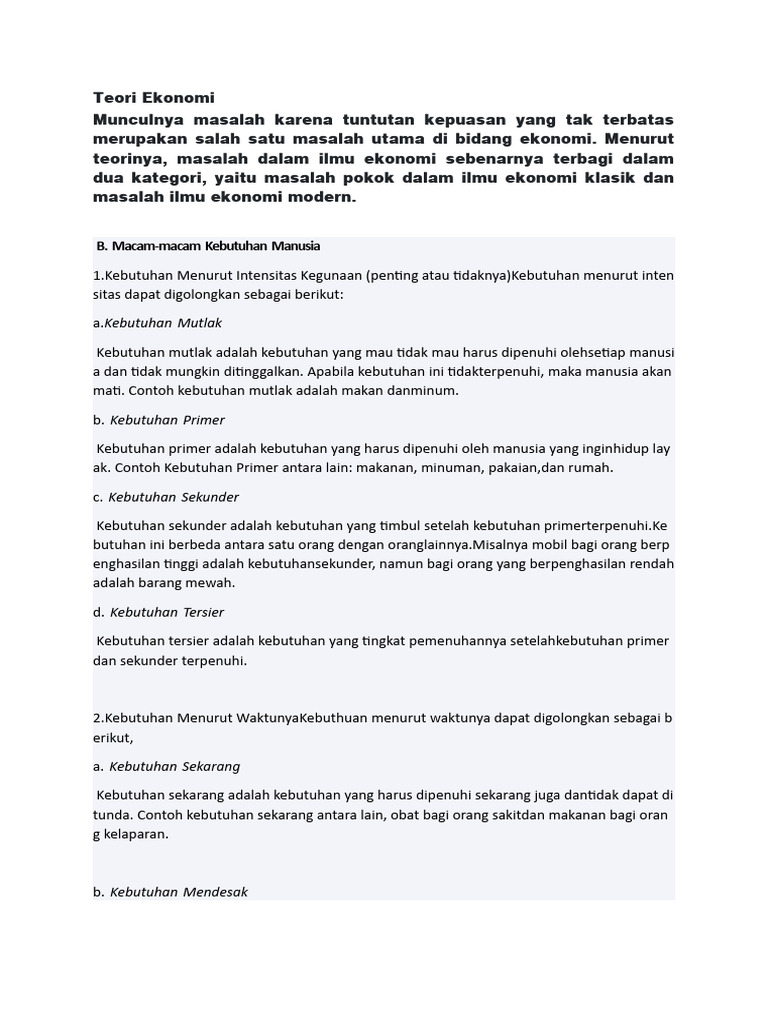 Teori Ekonomi Dan Kebutuhan Manusia | PDF | Karier & Perkembangan | Sains & Matematika