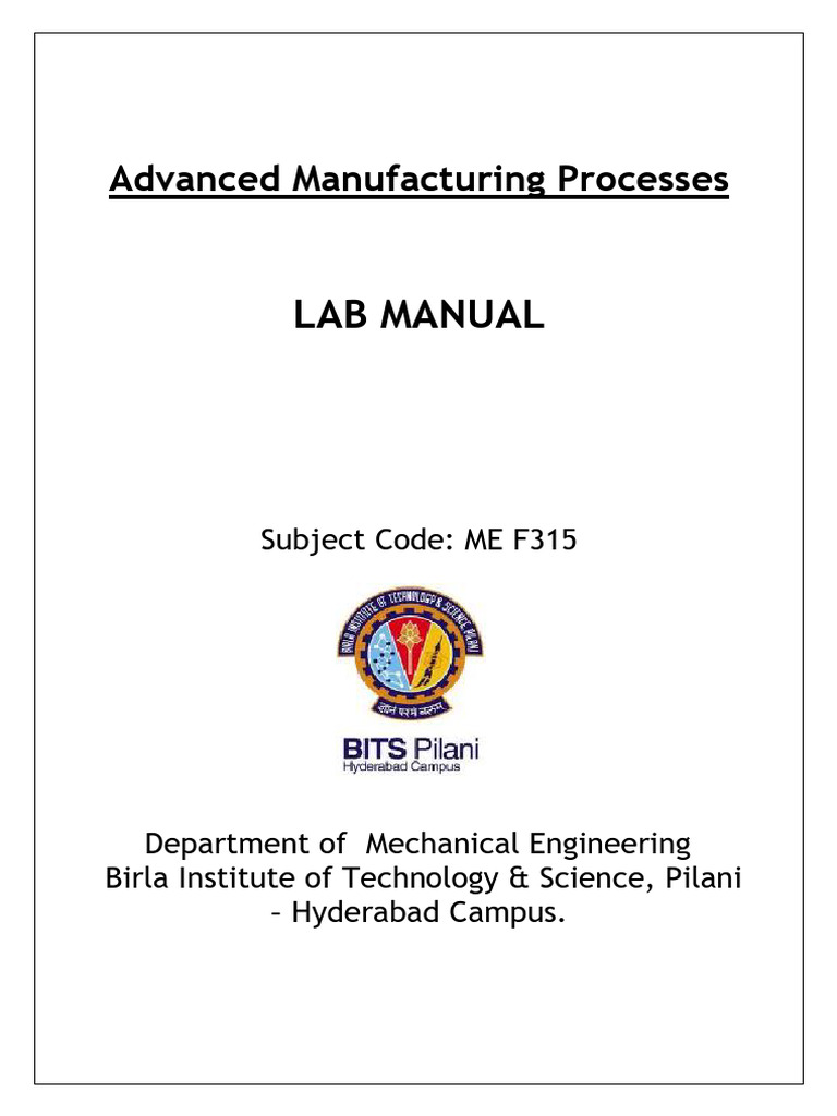 Revised Advanced Manufacturing Process Lab Manual 2023-24 | PDF