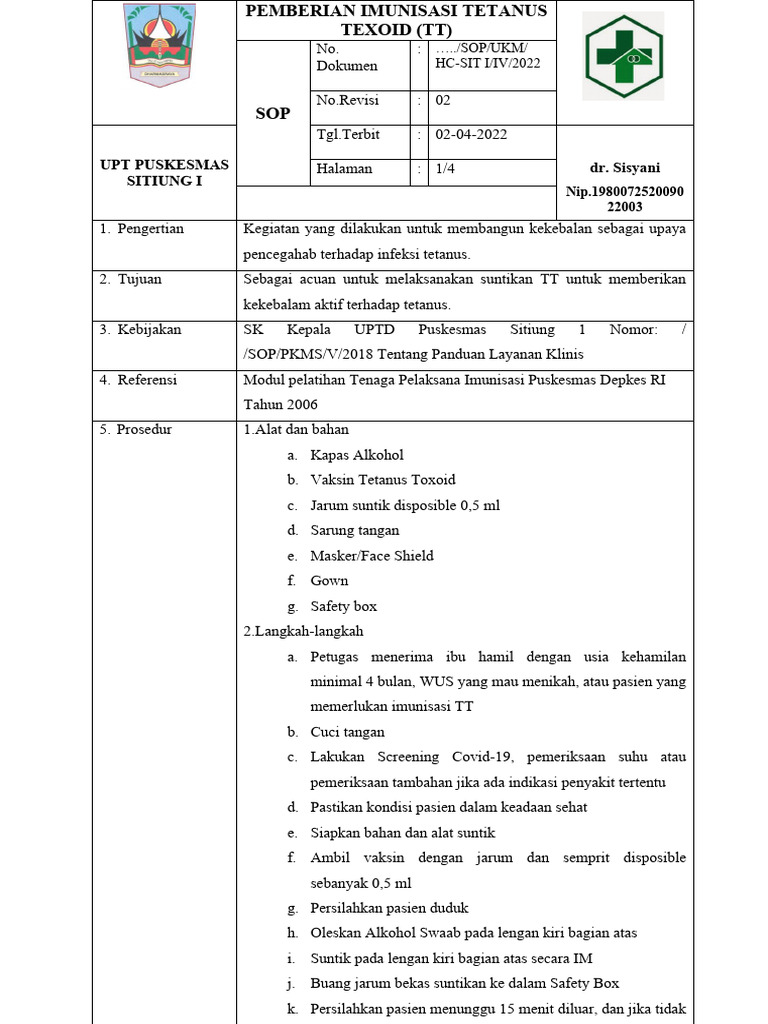 Prosedur Imunisasi Tetanus di Puskesmas | PDF | Sains & Matematika