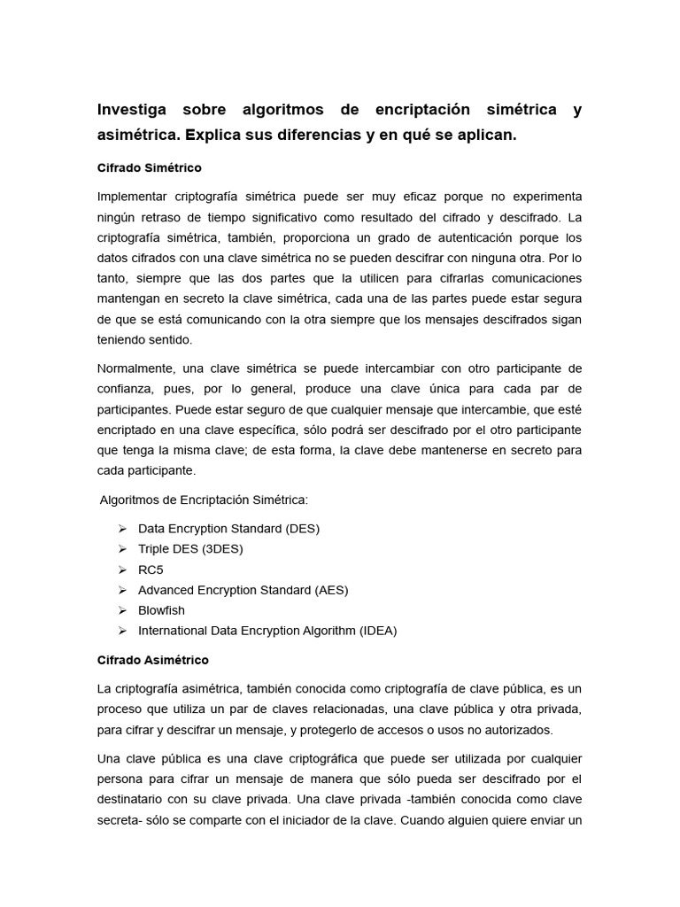Algoritmos de Encriptación Simétrica y Asimétrica | PDF