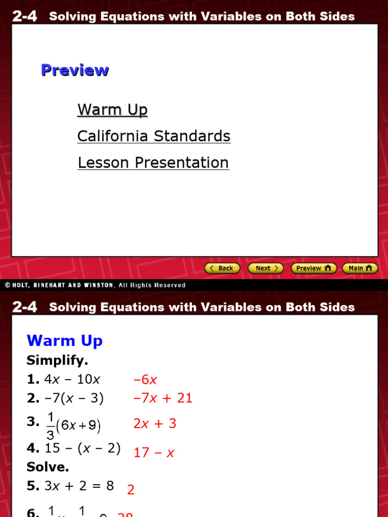 Solving Equations with Variables Both Sides | PDF