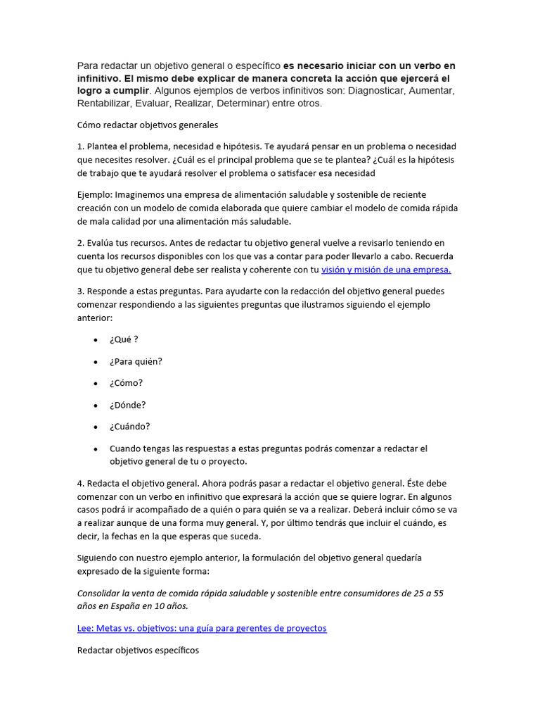 Como Redactar Objetivos Generales y Especificos. | PDF | Verbo
