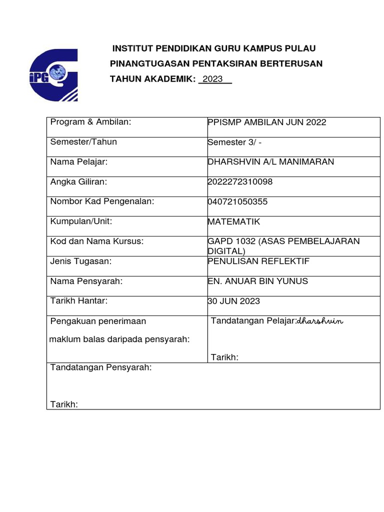 Gapd 1032 Penulisan Reflektif | PDF