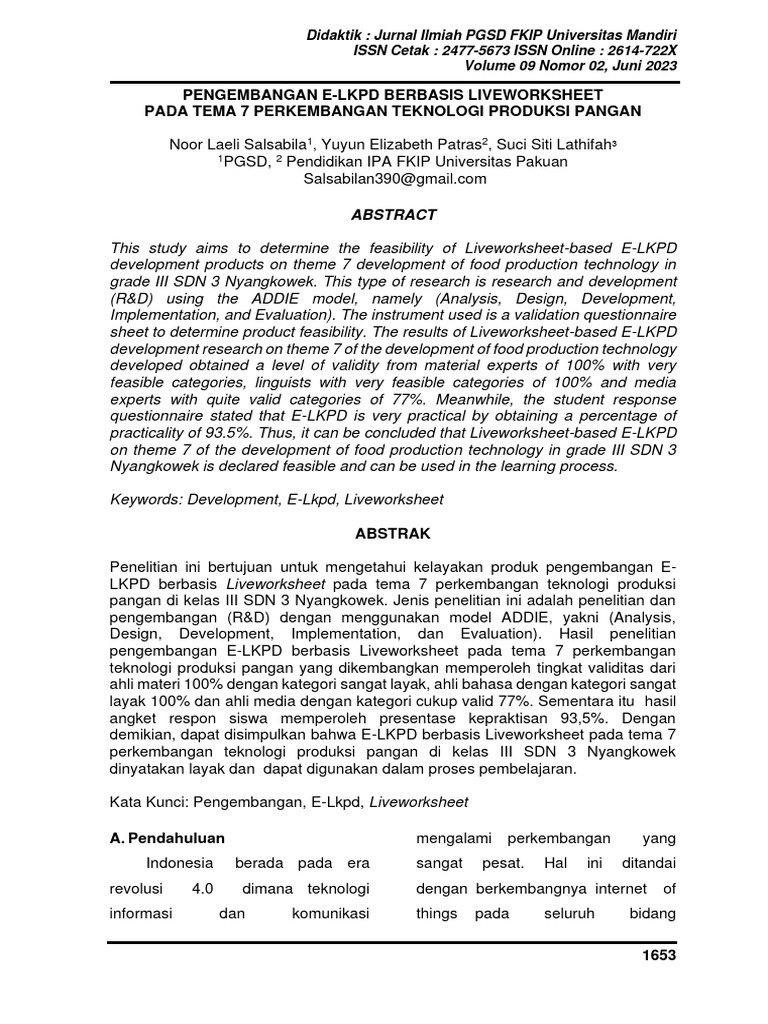 E-LKPD Liveworksheet untuk Teknologi Pangan | PDF