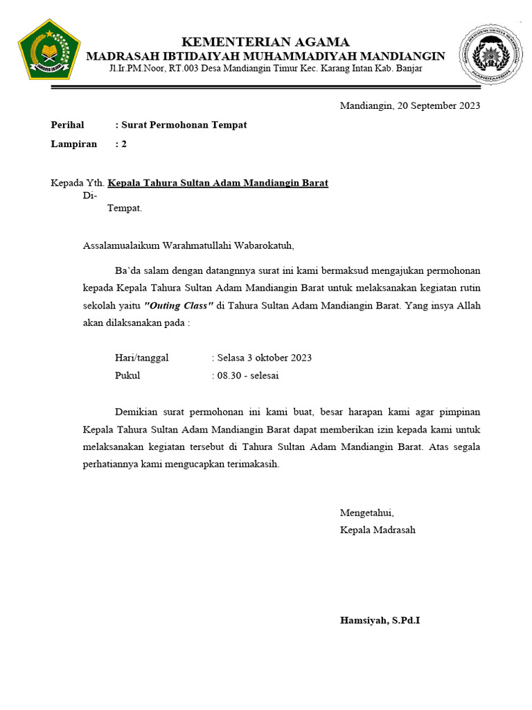 Surat Outing Class | PDF