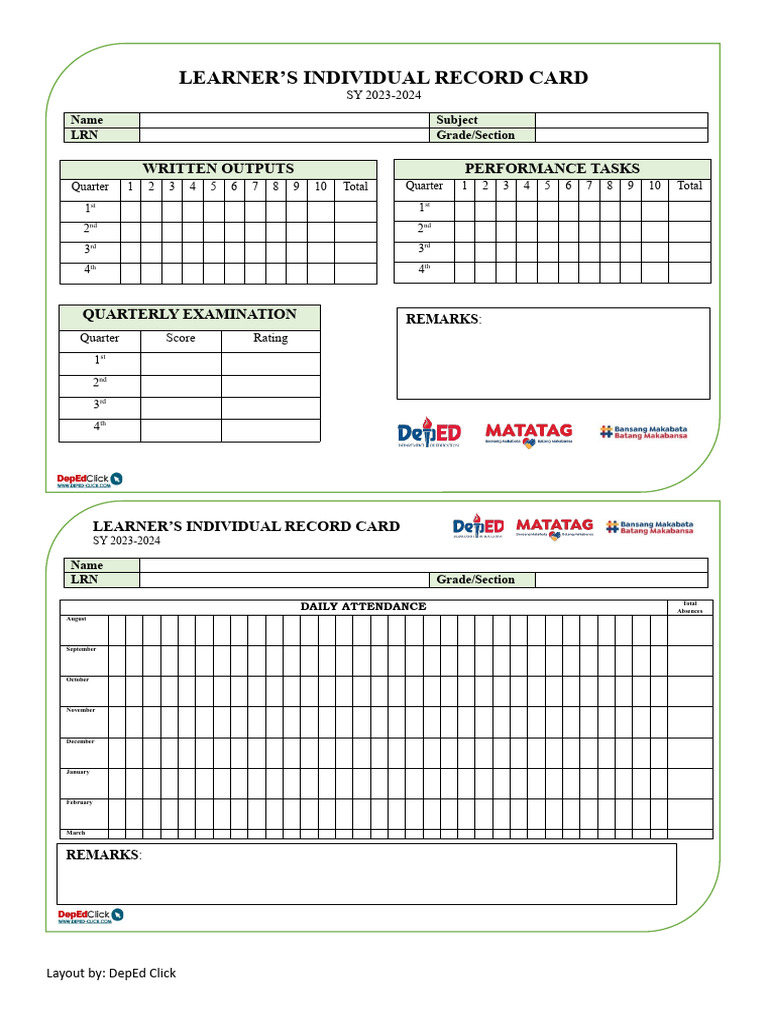 Learner's Individual Record Card | PDF