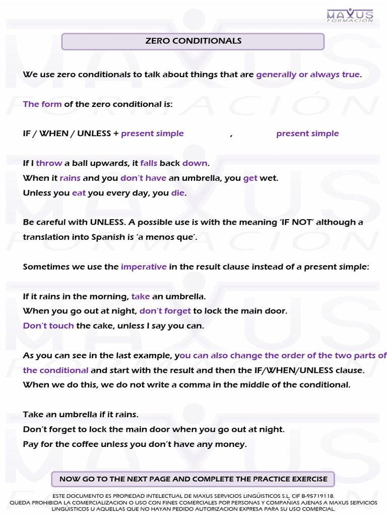 zero conditional exercises | PDF