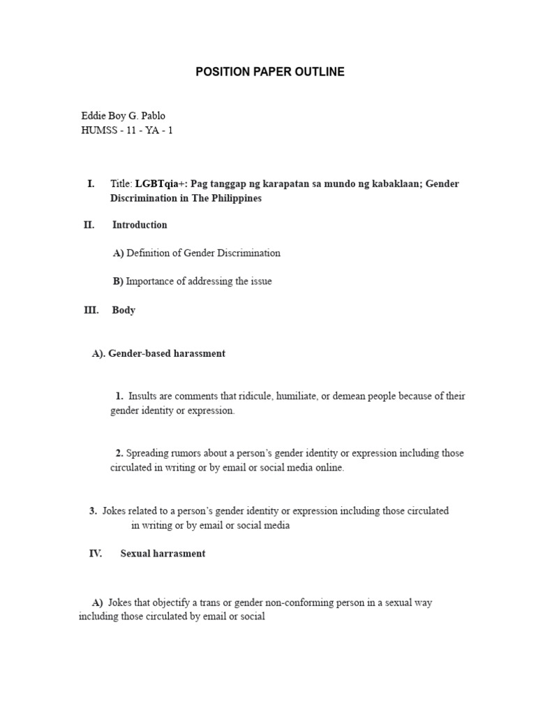 Outline Position Paper | PDF | Lgbt | LGBTQIA+ Studies