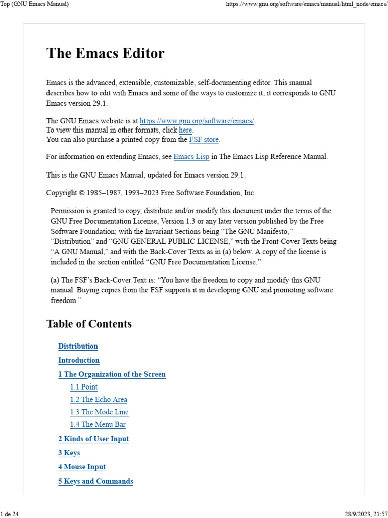 Top (GNU Emacs Manual) | PDF | Gnu | Free Software