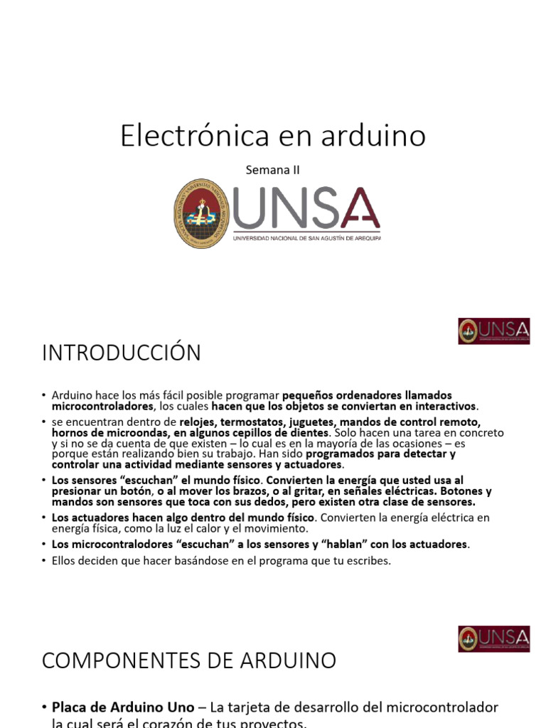 SEMANA I Electrónica en Arduino | PDF | Diodo emisor de luz | Corriente eléctrica