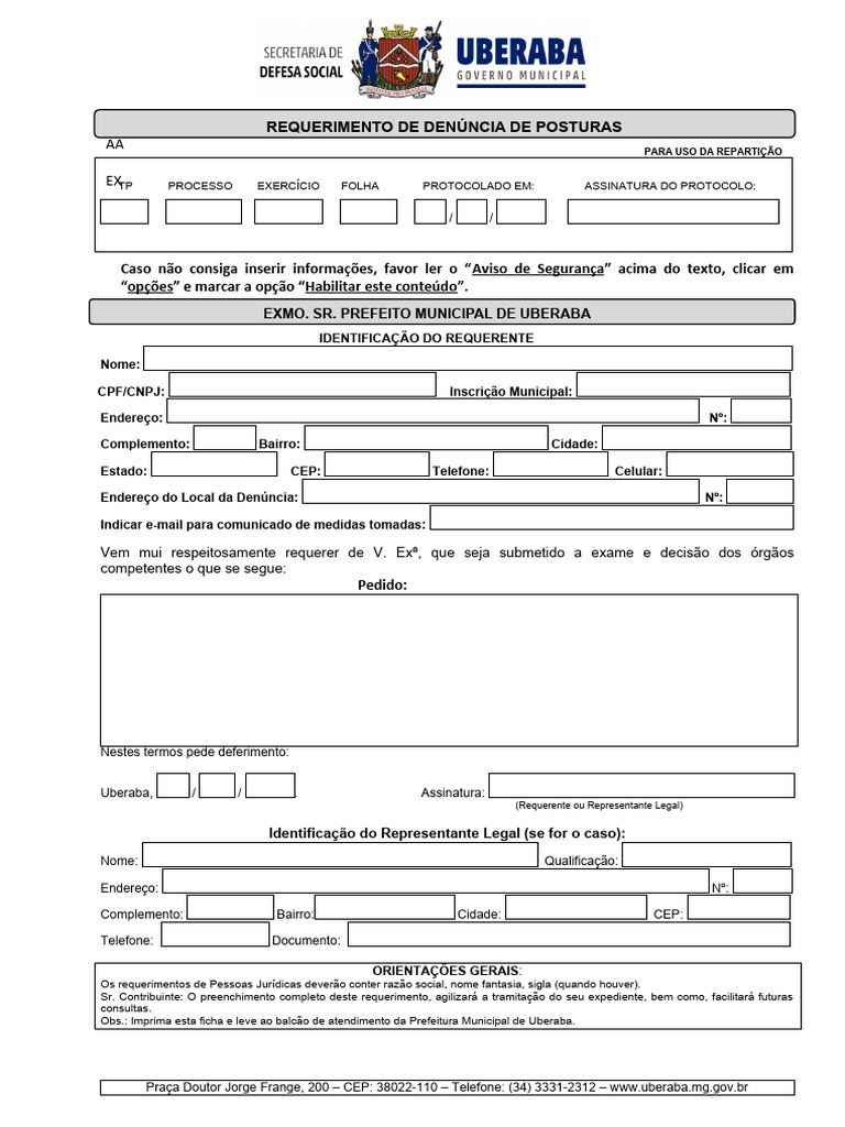 Requerimento de Denúncia de Posturas | PDF