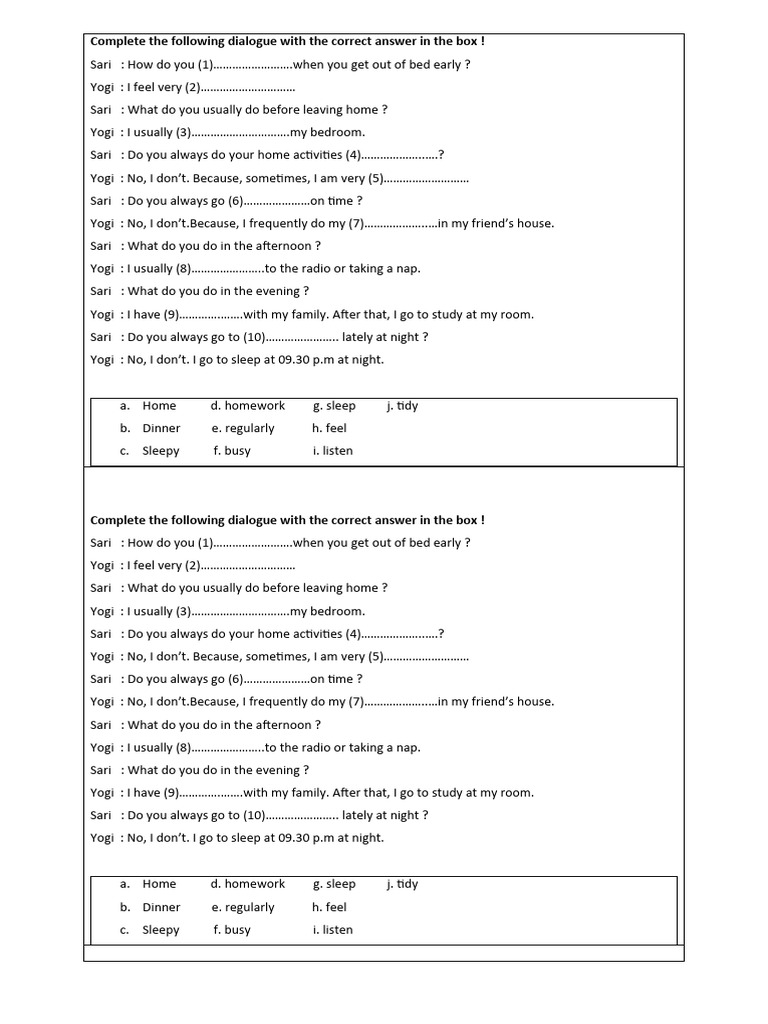 Complete the Dialogue Exercise | PDF