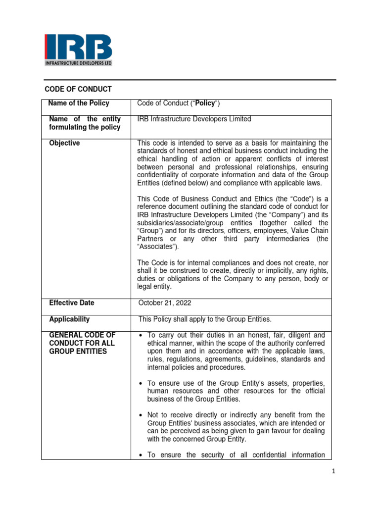 Code-of-Conduct For Construction Industry | Download Free PDF | Fraud ...