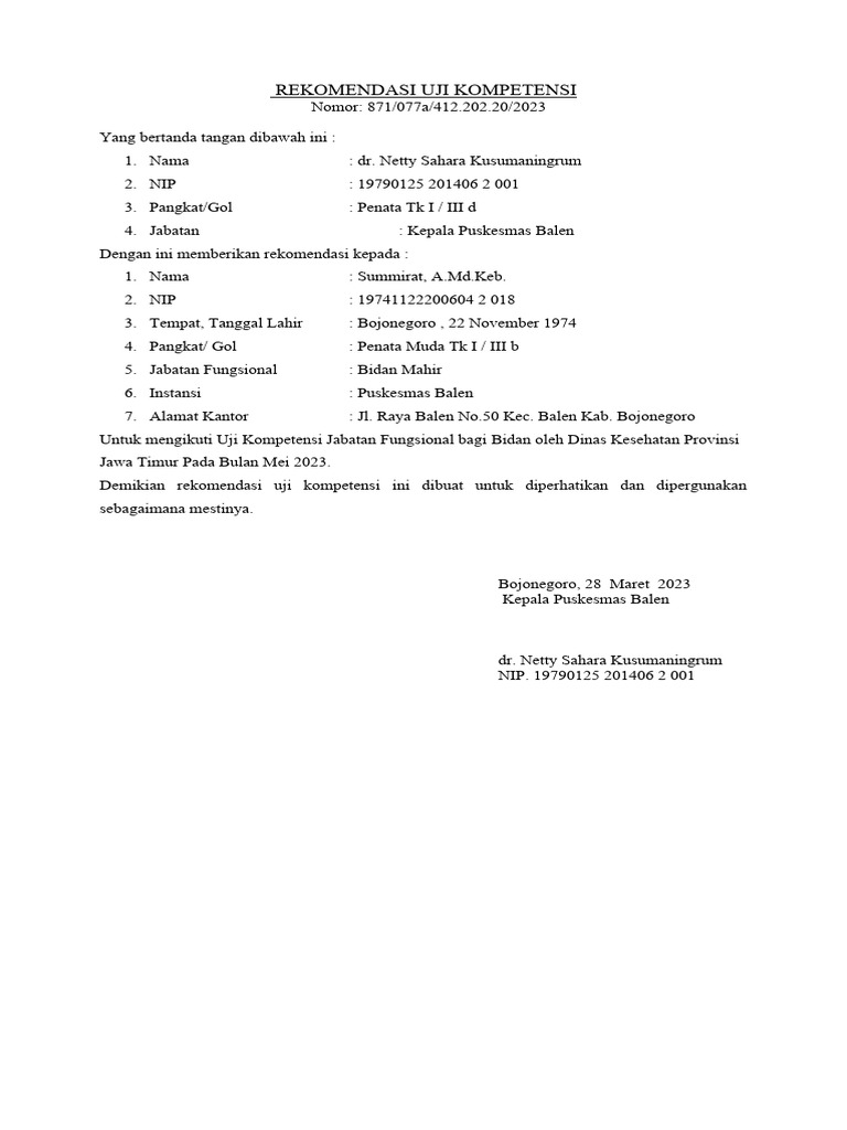 Surat Rekomendasi Atasan 2 | PDF