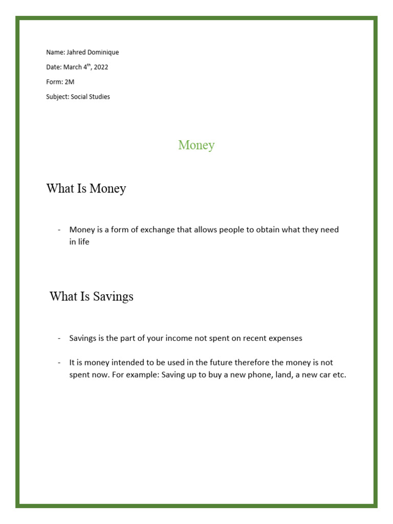 Understanding Money and Savings Basics | PDF