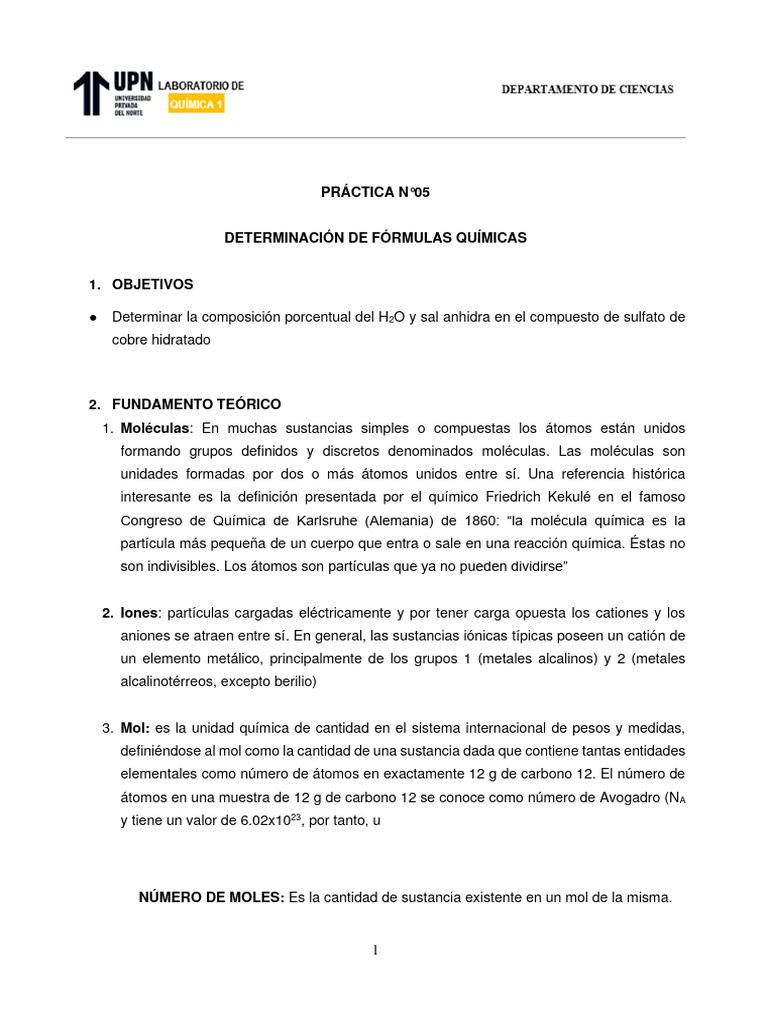 Guía Práctica 05 - Determinación de Una Fórmula Química | PDF