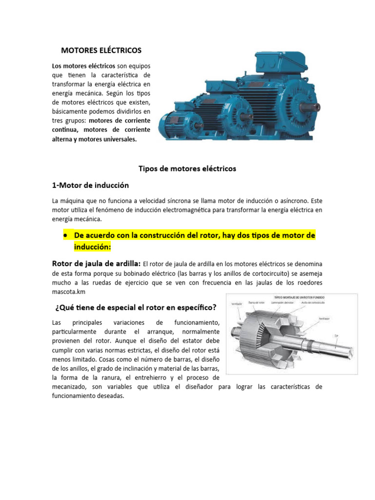 Tipos de Motores Eléctricos | PDF | Motor eléctrico | Ingenieria Eléctrica