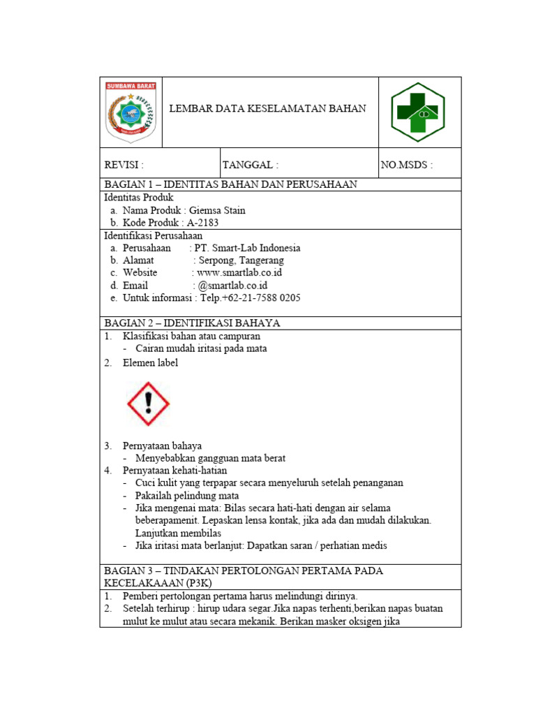 MSDS Giemsa | PDF | Kesehatan Holistik | Sains & Matematika