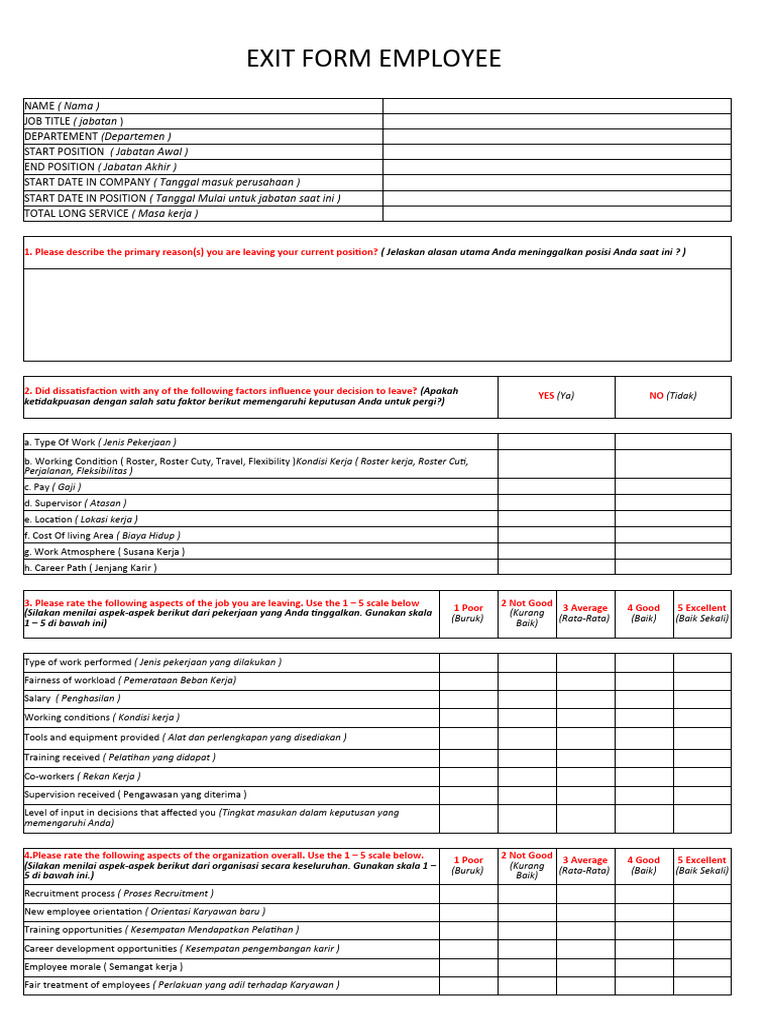 Formulir Keluar Karyawan: Evaluasi dan Alasan Berhenti | PDF