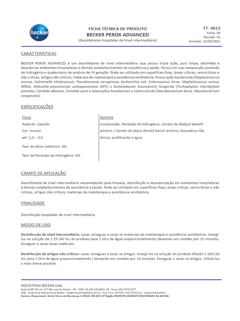 FT Becker Perox Advanced | PDF | Desinfetante | Química