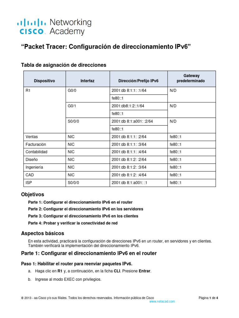 12.6.6 - Configuración de Direccionamiento IPv6" | PDF | Yo Pv6 | Enrutador (Computación)
