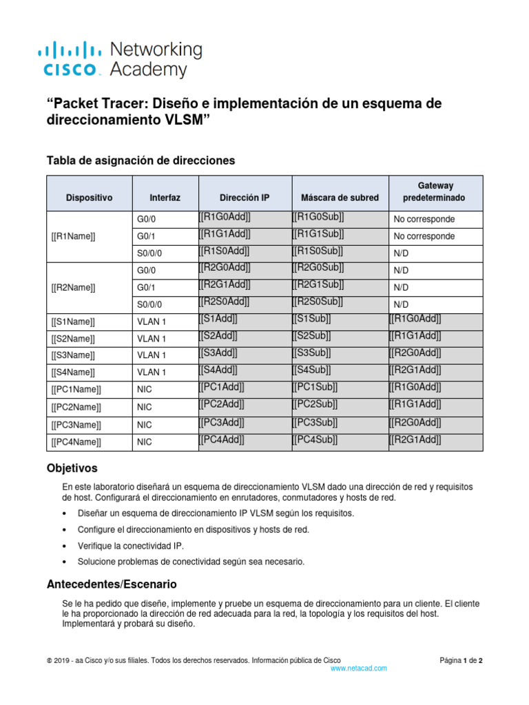 11.10.1 - Diseño e Implementación de Un Esquema de Direccionamiento VLSM" | PDF | Dirección IP ...