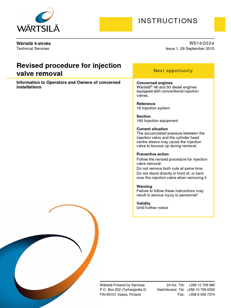 SR - Revised procedure for injection valve removal | PDF