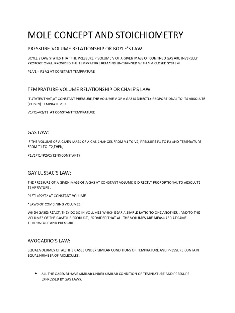 Mole Concept and Stoichiometry | PDF
